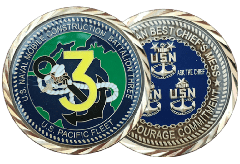 NMCB 3 CPOA COIN - 1.75" Antique Brass | The Navy Mustang Store
